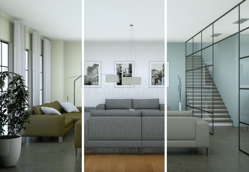 Splitted Color Variations of a Modern Loft Interior Design Stock ...