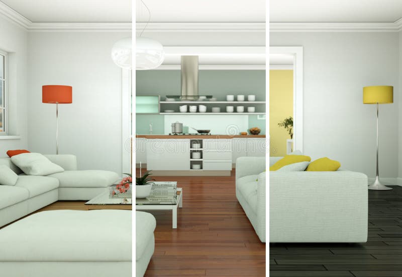 Splitted Color Variations of a Modern Loft Interior Design Stock ...