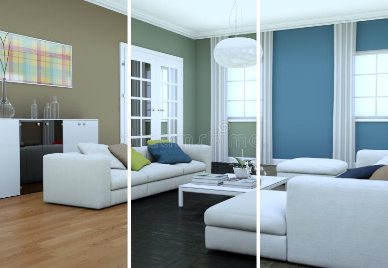 Splitted Color Variations of a Modern Loft Interior Design Stock ...