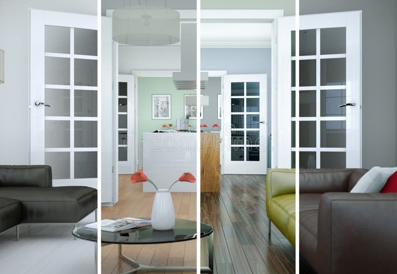 Splitted Color Variations of a Modern Loft Interior Design Stock ...