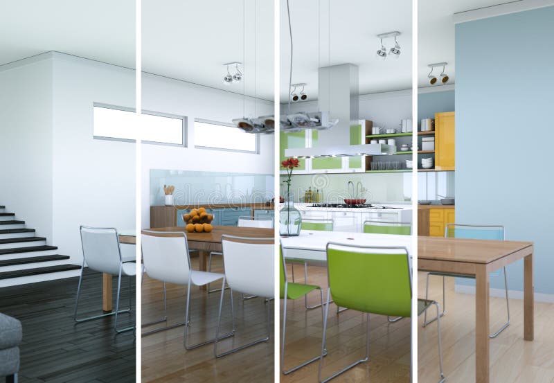 Splitted Color Variations of a Modern Loft Interior Design Stock ...