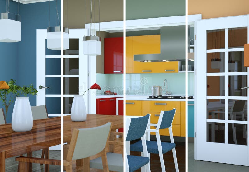 Splitted Color Variations of a Modern Loft Interior Design Stock ...