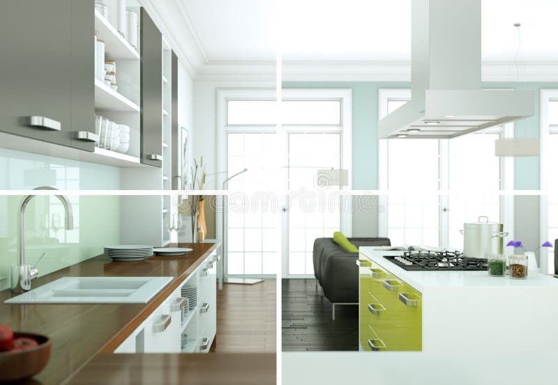 Splitted Color Variations of a Modern Loft Interior Design Stock ...