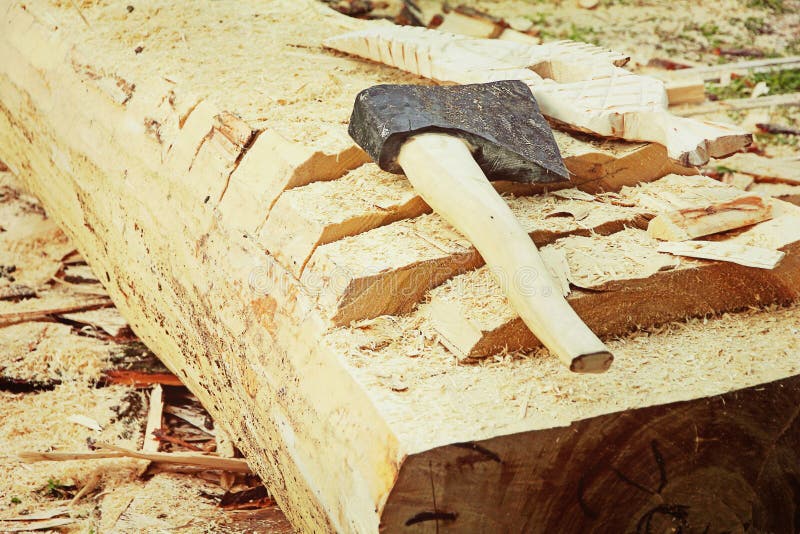 Splitting Axe on a Tree Trunk.Toned Image. Stock Image - Image of bark ...