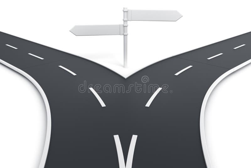 Splitting Road With Blank Road Signs Stock Illustration - Illustration ...