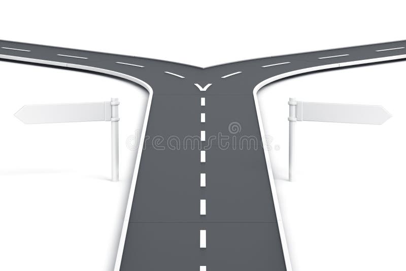 Splitting Road with Blank Road Signs Stock Illustration - Illustration ...