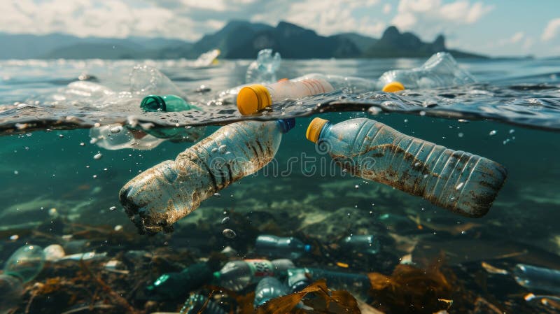 Splitview Image Depicting the Alarming Issue of Plastic Bottles ...