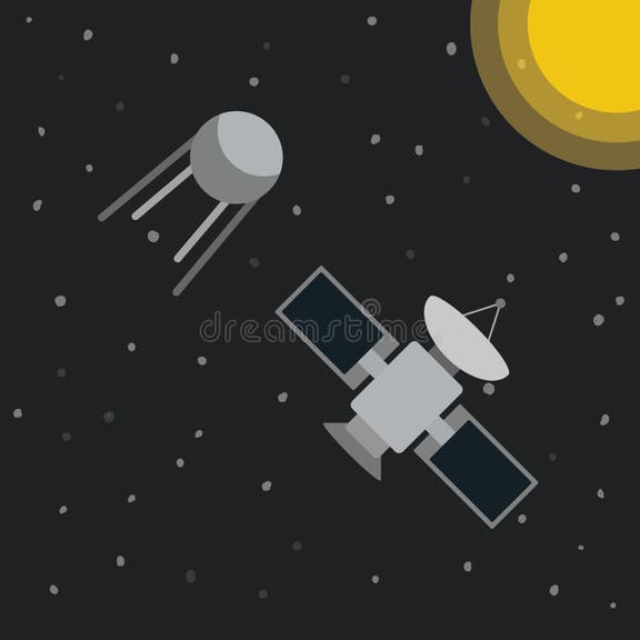 Spoetnik Vlakke vector vector illustratie. Illustration of pictogram ...