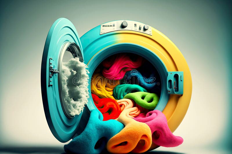 Spoiled Clothes Washing Multi-colored Laundry in Machine Washing Stock ...