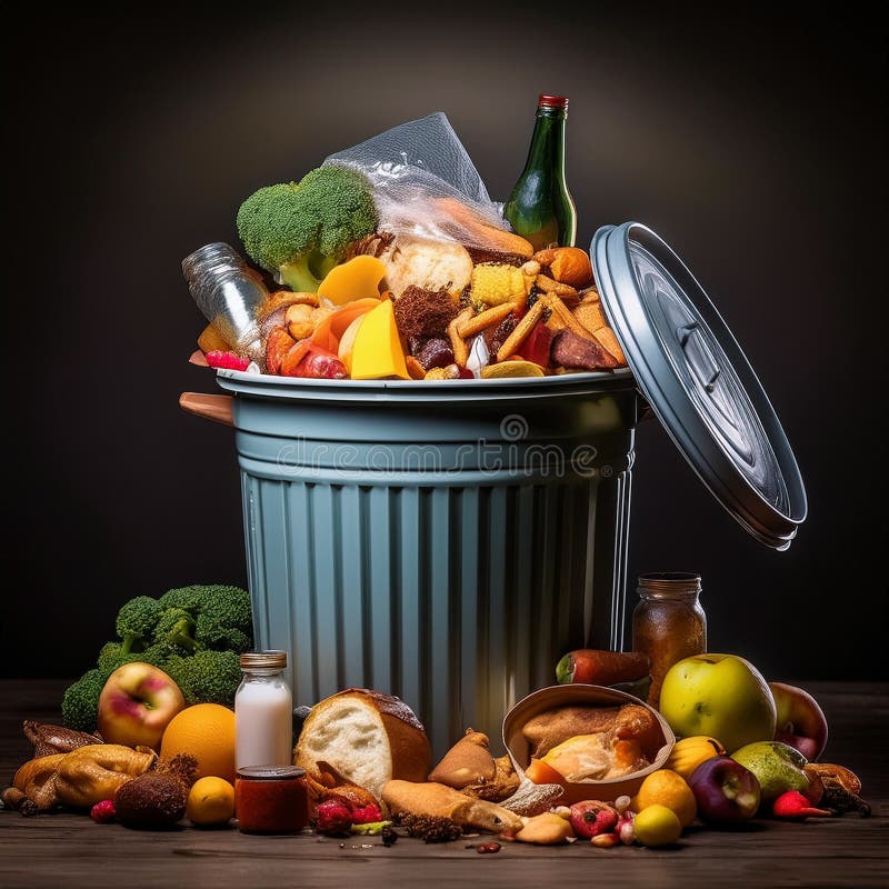 Spoiled Food Overflowing from a Garbage Can, Highlighting Issues of ...