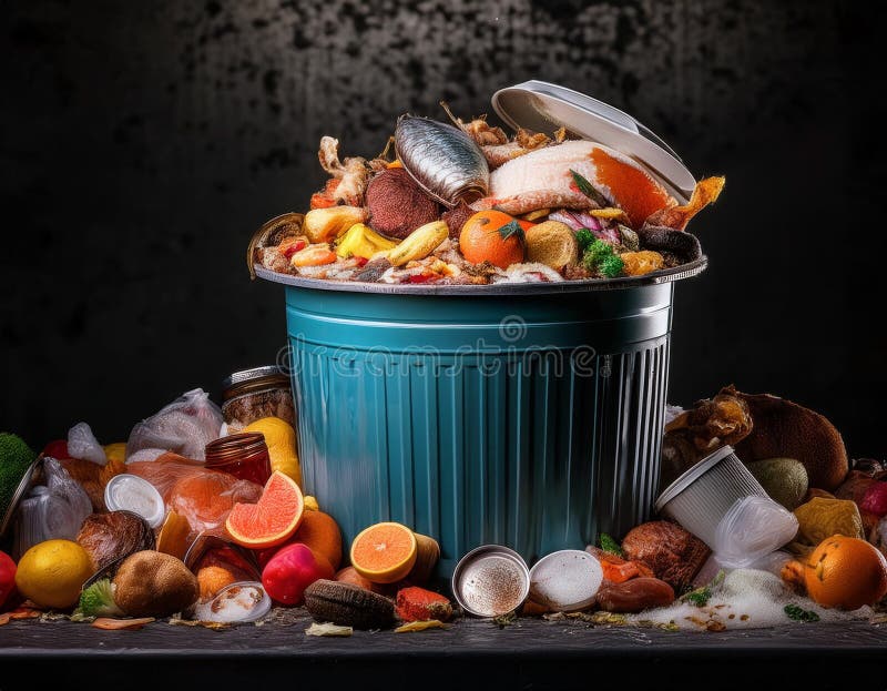 Spoiled Food Overflowing from a Garbage Can, Highlighting Issues of ...
