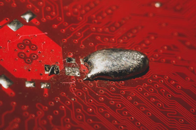 Spoiled Motherboard Close Up. Circuit Board with Dust and Defects ...