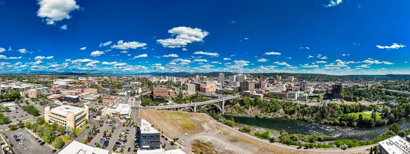 Spokane Downtown Aerial View Panorama Stock Photo - Image of tourism ...