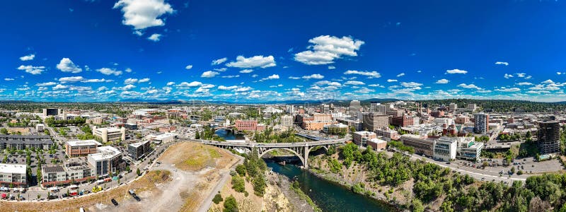Spokane Downtown Aerial View Panorama Stock Photo - Image of tourist ...