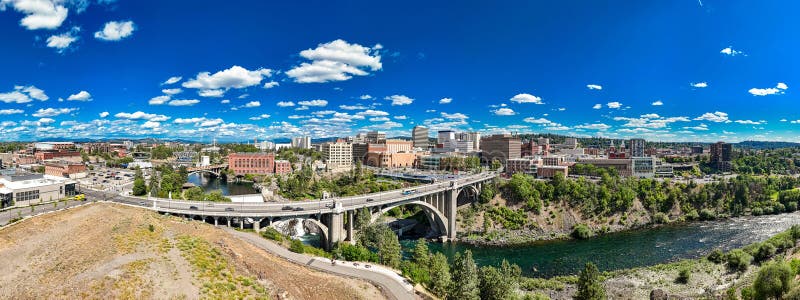 Spokane Downtown Aerial View Panorama Stock Photo - Image of landscape ...
