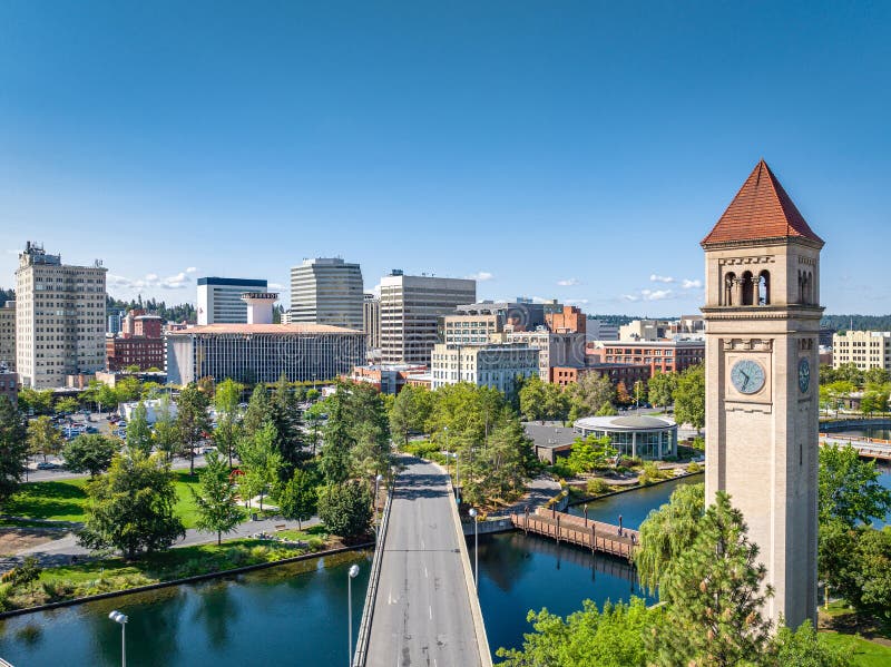 Spokane Landmark Washington Clocktower Downtown Stock Image - Image of ...