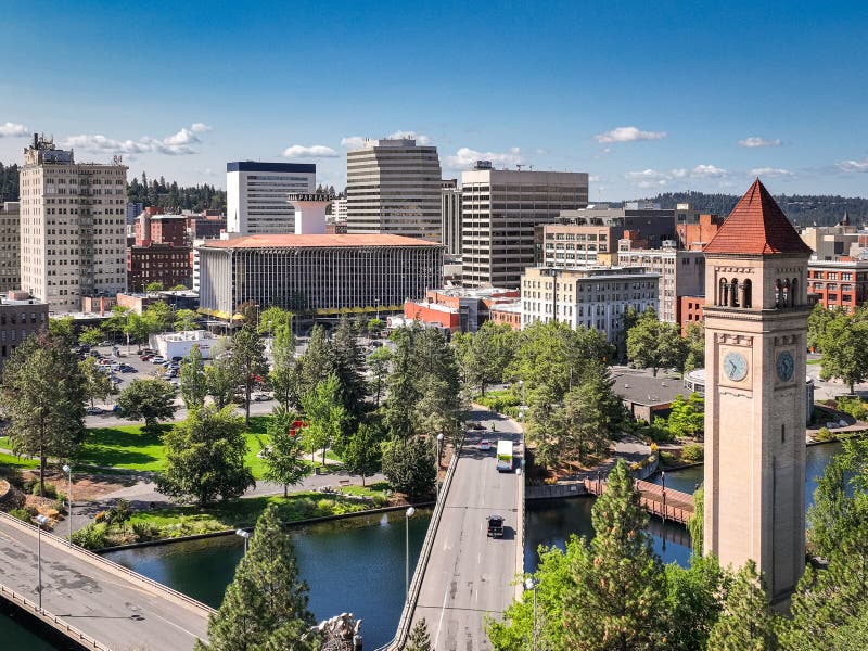 Spokane Landmark Washington Clocktower Downtown Stock Image - Image of ...