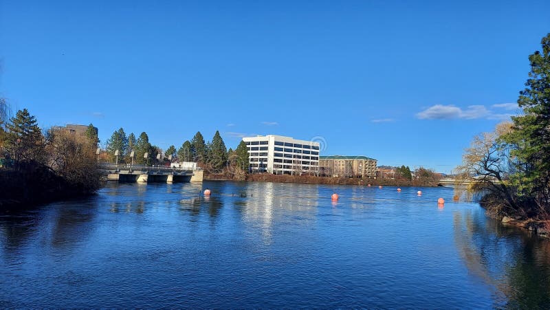 Spokane River from the Bridge Stock Image - Image of vehicle, water ...