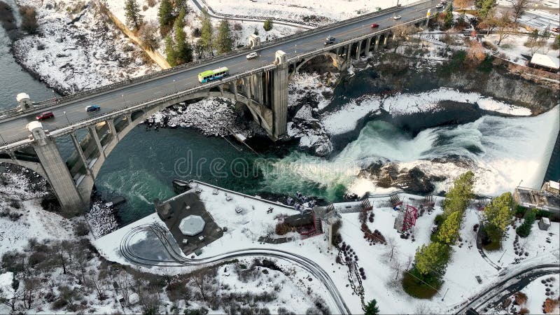 Spokane River Dam Monroe Bridge Stock Video - Video of huntington ...