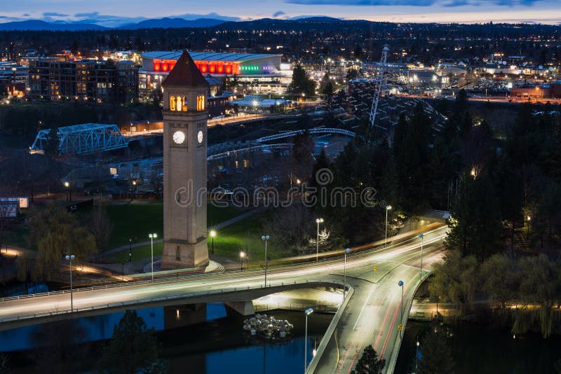 Spokane, Washington and Freeway at Night Stock Photo - Image of ...