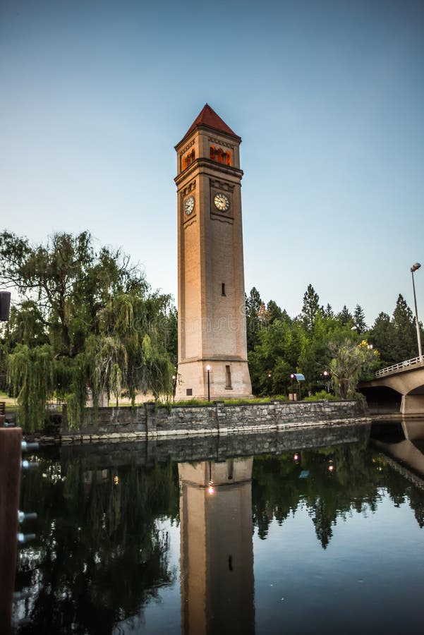 Spokane River in Riverfront Park with Clock Tower Stock Photo - Image ...