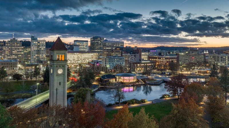 Spokane Downtown Aerial View Day Autumn Editorial Photography - Image ...
