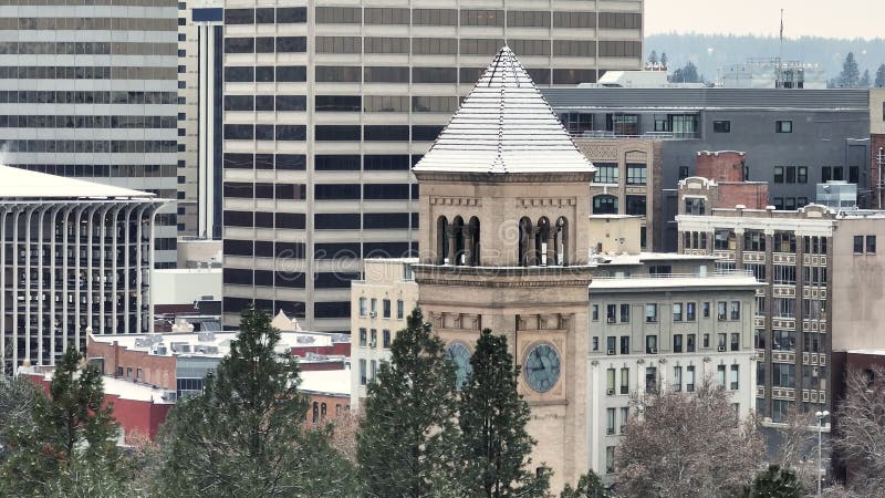 Spokane Tower Clock Downtown Washington Stock Video - Video of river ...