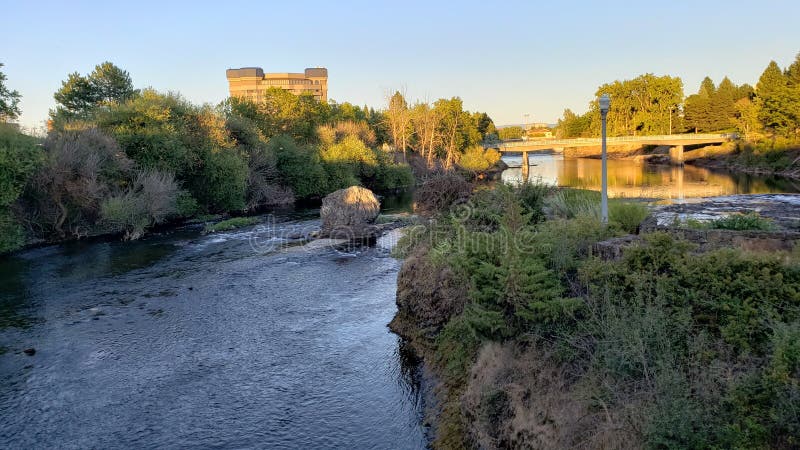 Spokane Washington River Front Views Stock Photo - Image of tree ...