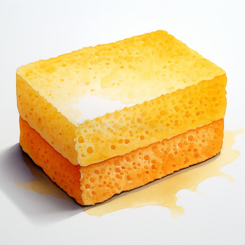 Hyper-realistic Watercolor Painting of a Yellow Sponge with High ...