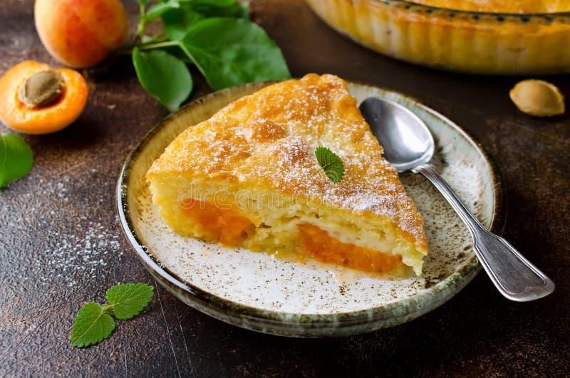 Sponge Cake with Apricots, Dusted with Icing Sugar Stock Image - Image ...