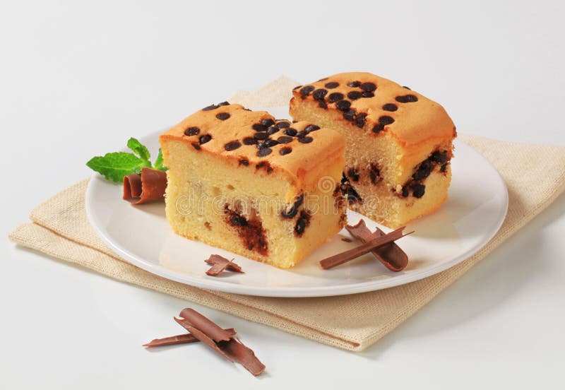 Sponge Cake with Chocolate Chips Stock Photo - Image of closeup ...