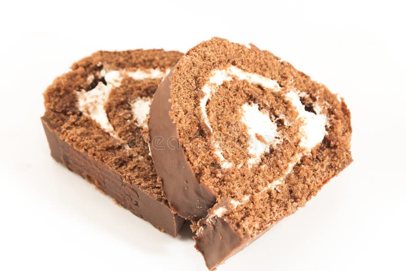 Sponge Cake Chocolate Roll Isolated on White Stock Image - Image of ...