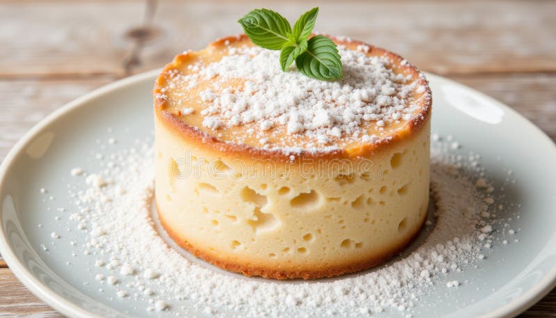 Sponge Cake Dusted with Sugar and Mint, Delightful Dessert Concept ...