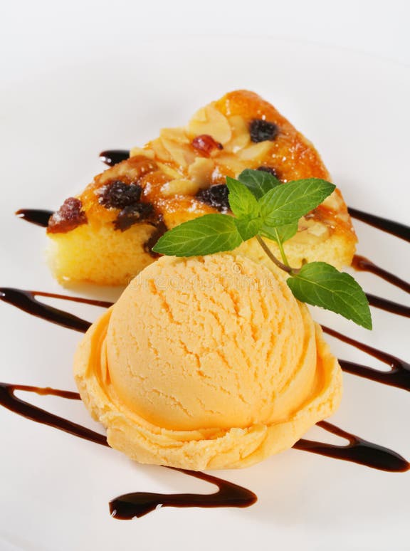 Sponge cake with ice cream stock photo. Image of scoop - 32015822
