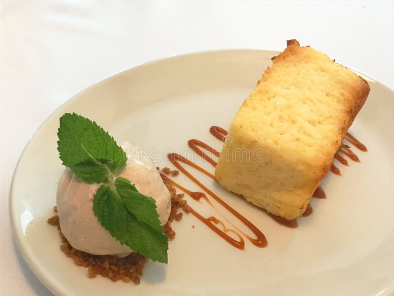 Sponge cake with ice cream stock image. Image of eating - 370641143