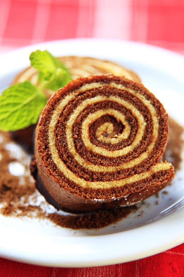 Cake Roll with Chocolate Topping. Stock Image - Image of slice, fresh ...