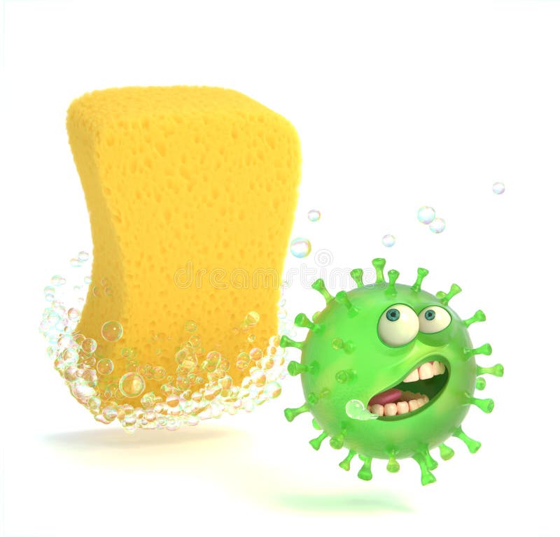 Sponge chasing coronavirus stock illustration. Illustration of cartoon ...