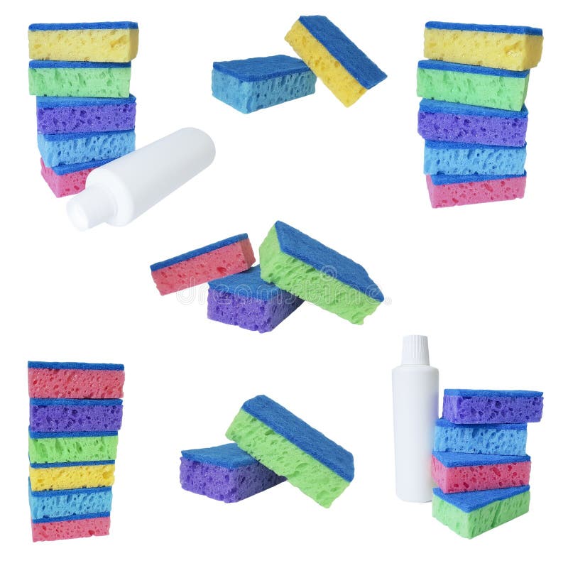 Sponge for Dishes Detergent ,isolated Set Stock Photo - Image of bath ...