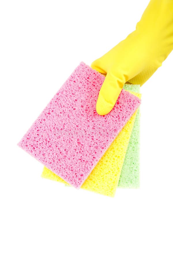 Sponge in Hand with a Rubber Glove. Stock Image - Image of domestic ...