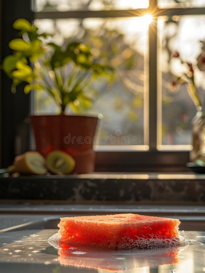 Sponge on Kitchen Counter with Sunlight through Window Stock Photo ...