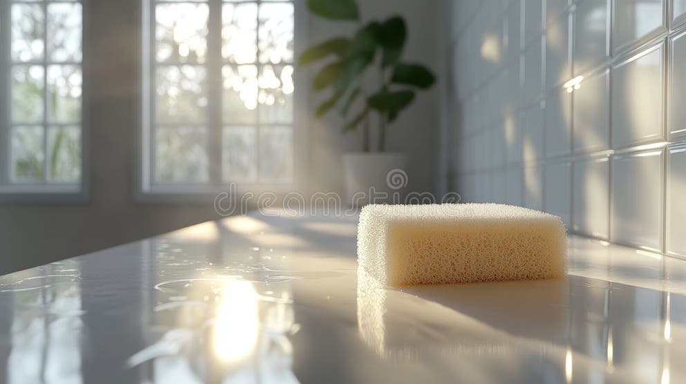 Sponge on a Kitchen Countertop in Sunlight. Stock Image - Image of home ...