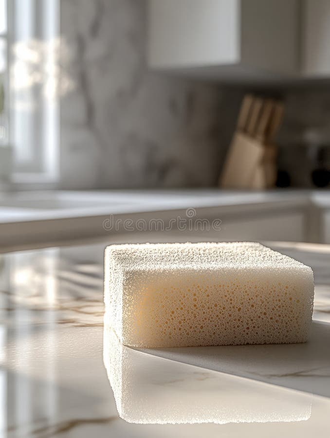 A Sponge on a Marble Kitchen Countertop. Stock Photo - Image of space ...
