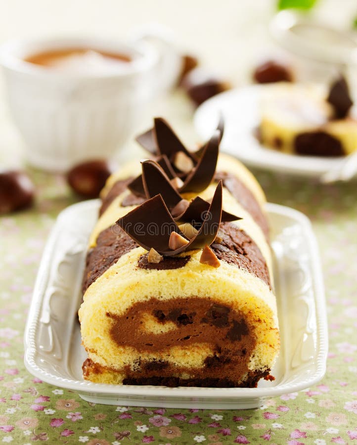 Sponge roll with chocolate stock photo. Image of mousse - 47940356