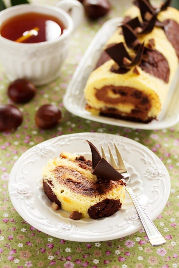 Chestnut Chocolate Sponge Cake Roll Stock Photos - Free & Royalty-Free ...