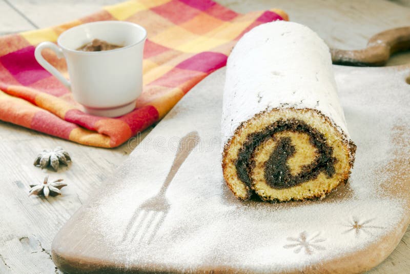 Sponge roll with chocolate stock photo. Image of gateau - 142331650