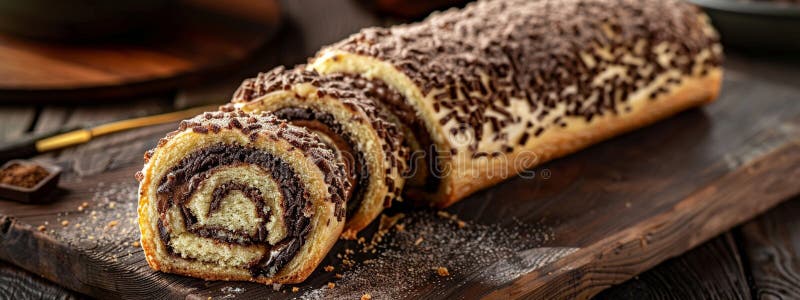 Sponge Roll with Chocolate. Selective Focus Stock Image - Image of ...