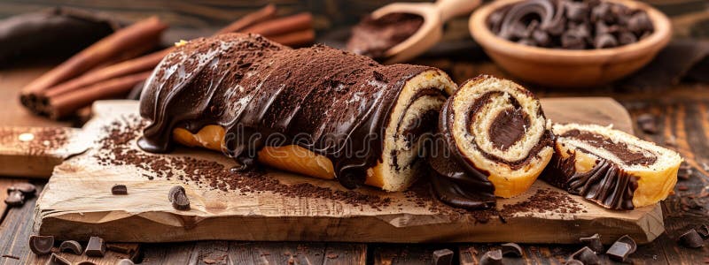 Sponge Roll with Chocolate. Selective Focus Stock Image - Image of ...