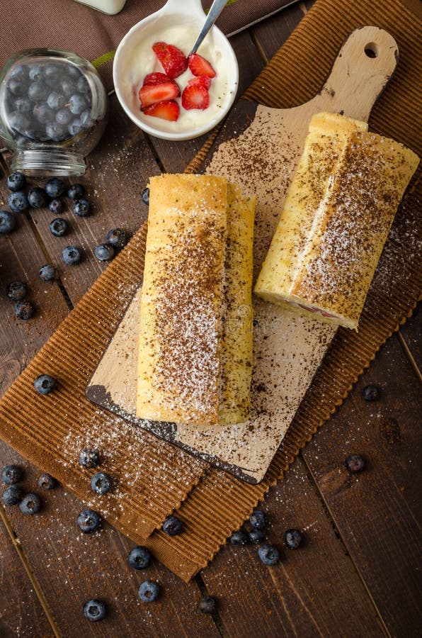 Sponge Roll Stuffed with Strawberry Cream Stock Image - Image of sliced ...