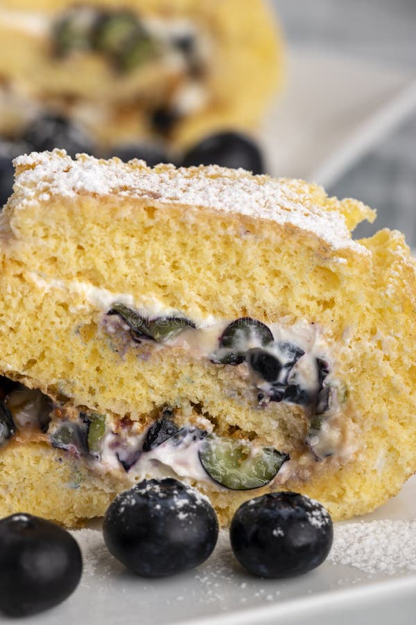 Roulade Cake with Blueberry Stock Photo - Image of sweet, tart: 193556970