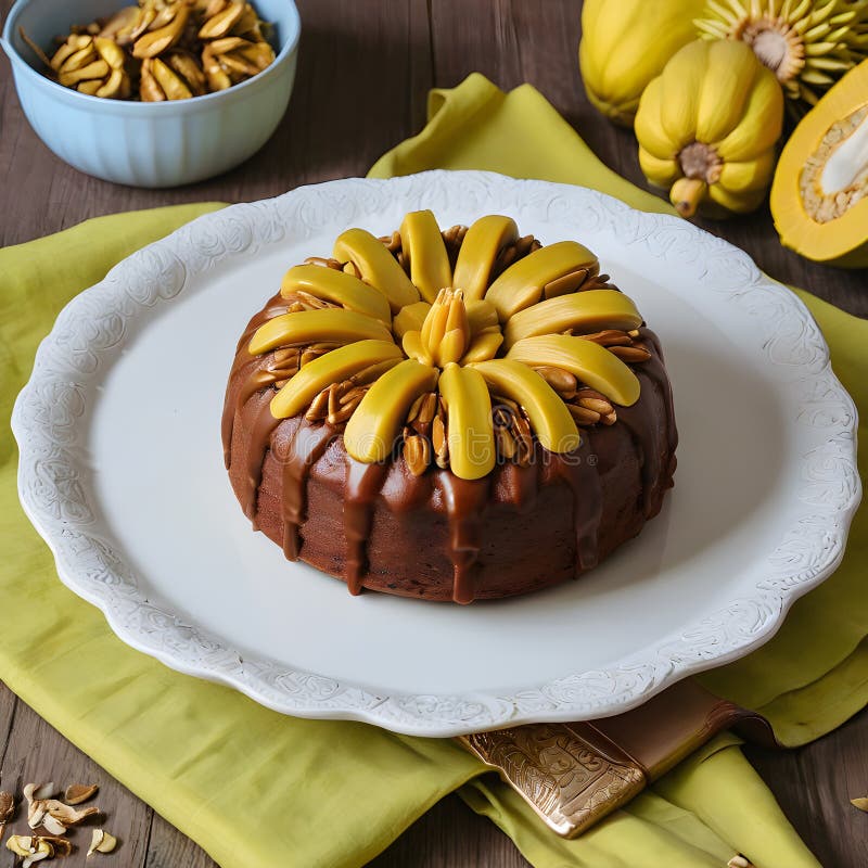 Sponge Style Jackfruit Tart Cake with Small Pieces of Fruit Decorating ...